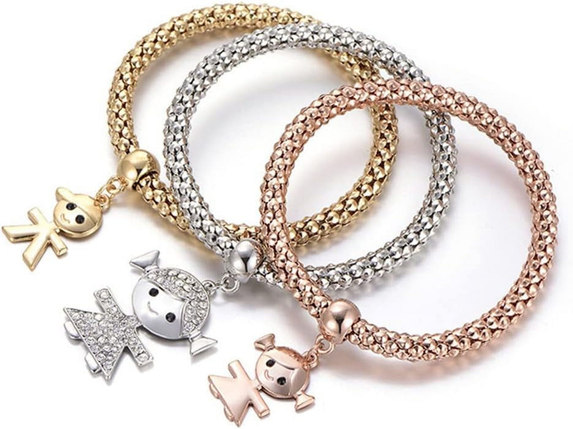 Crystal Charms Multilayer Bracelets - 3Pcs Gold/Silver/Rose Gold Corn ...