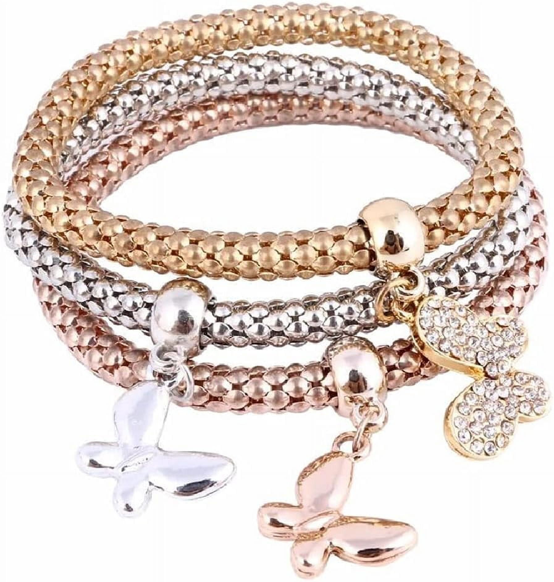 Crystal Charms Multilayer Bracelets - 3Pcs Gold/Silver/Rose Gold Corn ...