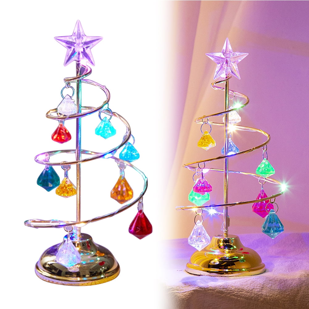 Crystal Christmas Tree, Acrylic Small Light up Christmas Tree Ornament ...