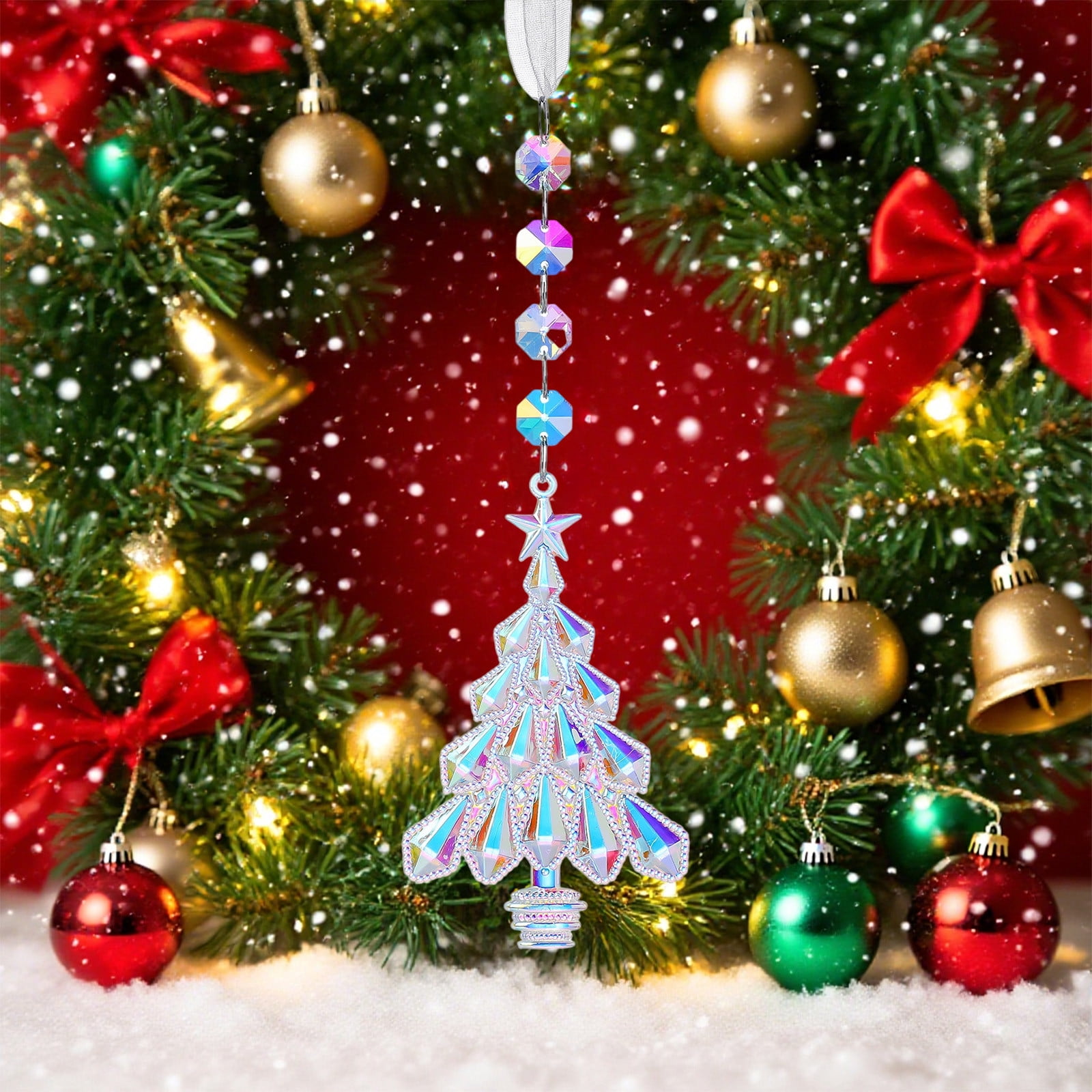 Crystal Christmas Tree Ornaments - Rainbow Suncatcher Pendant Set ...