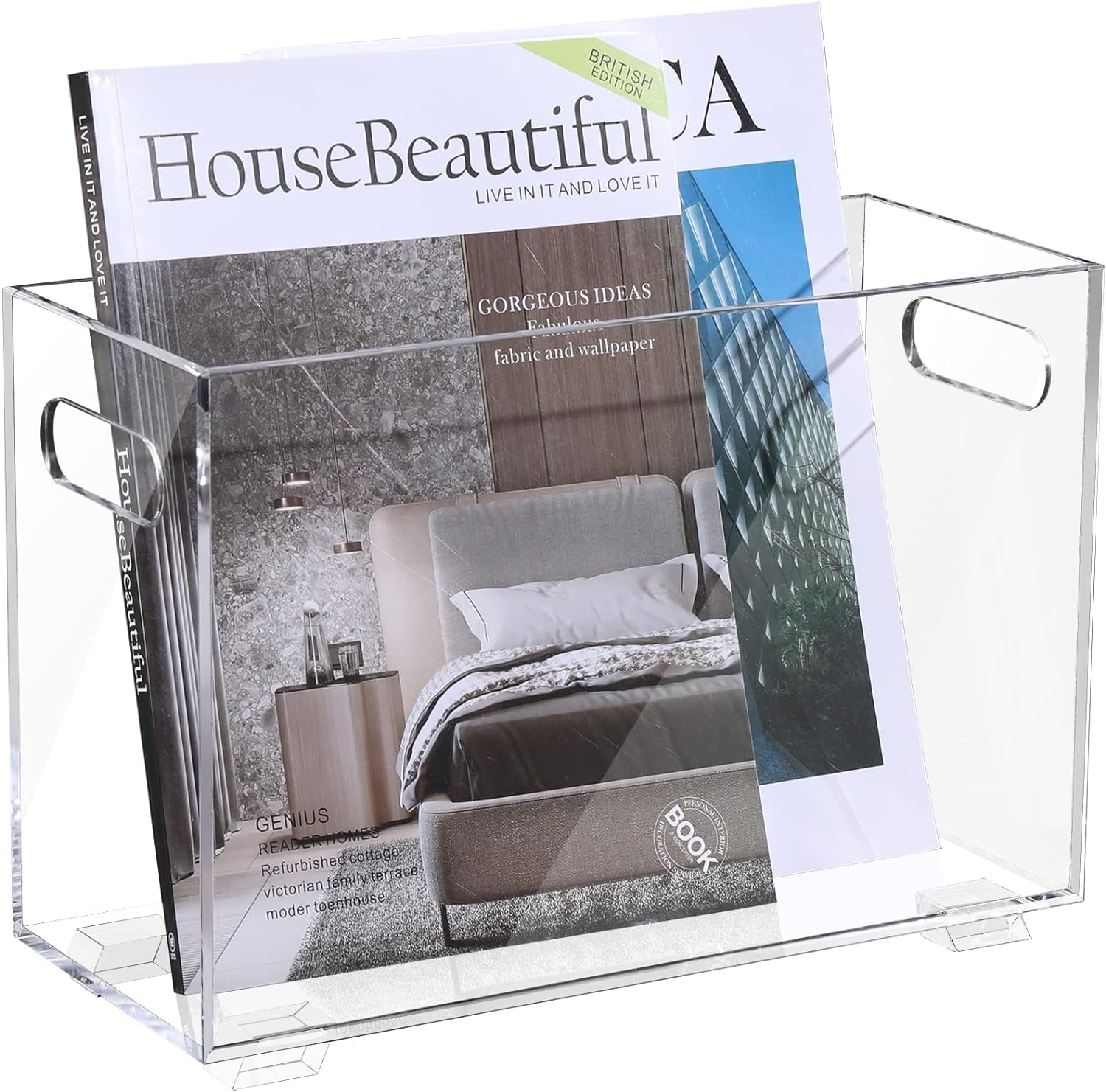Crystal Clear Acrylic Magazine Holder,Space Saving Magazine Rack, Book Basket, Storage Organizer ...