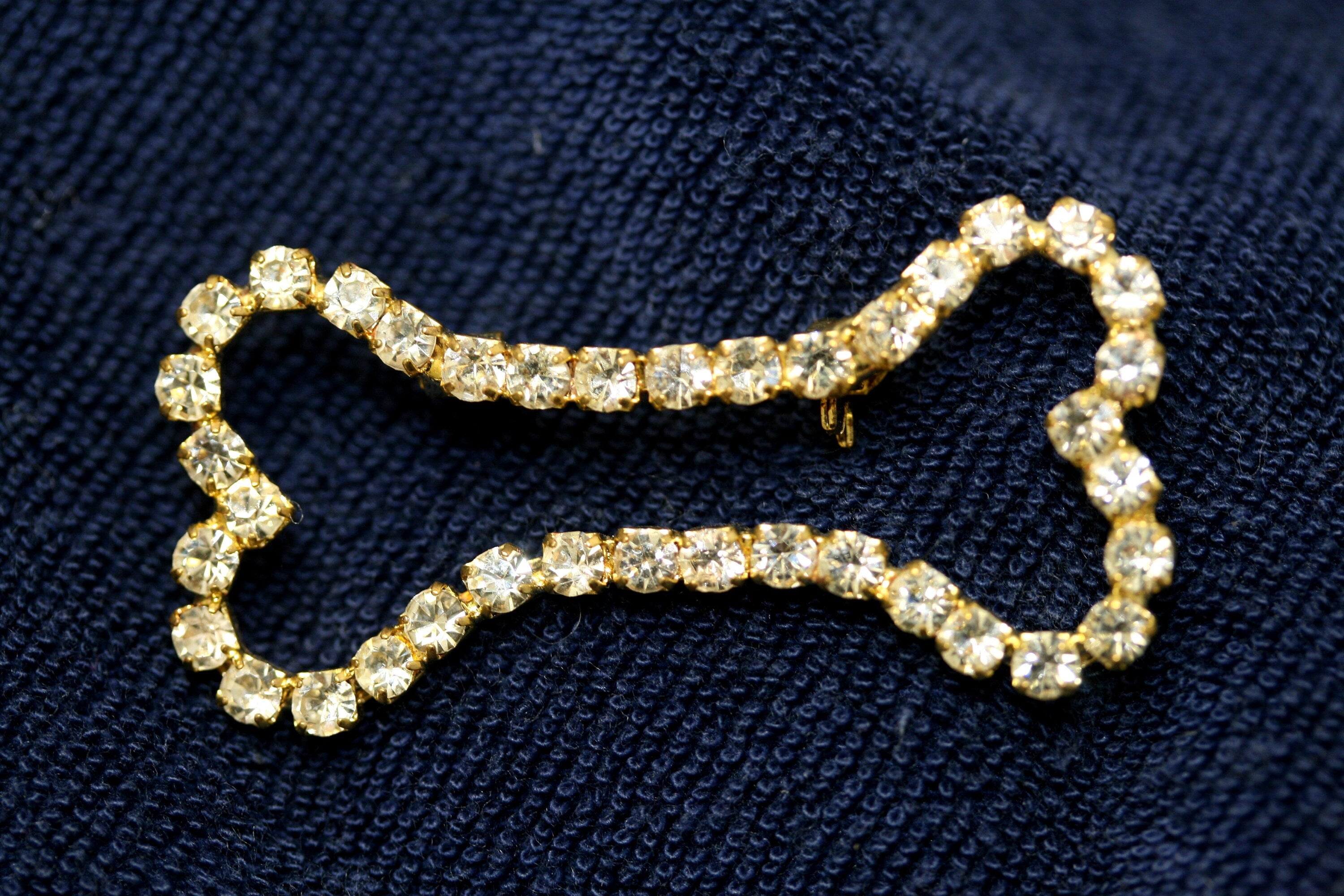 Crystal Clear Dog Bone Outline Rhinestone Pin with Silver Tones Brooch ...