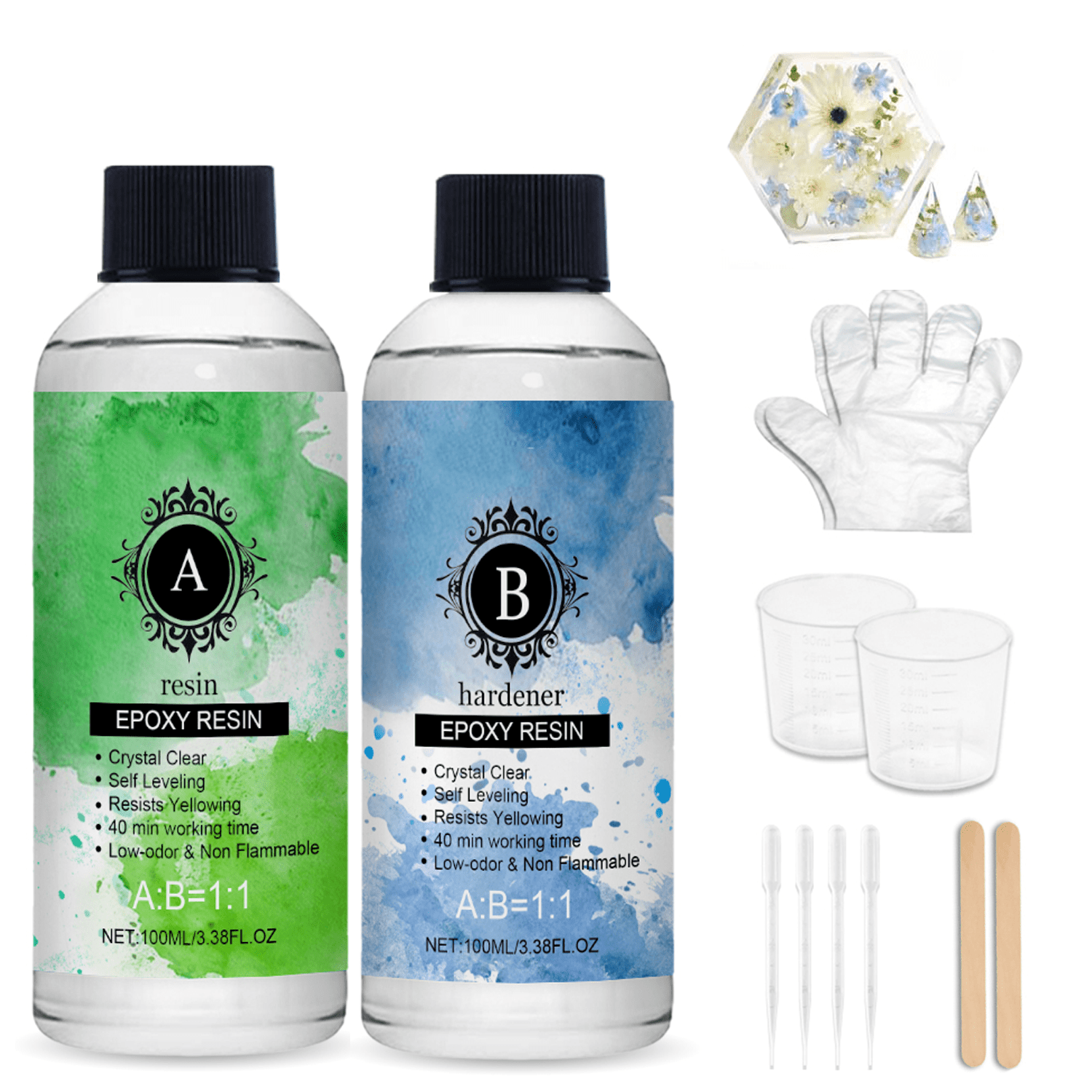 Crystal Clear Epoxy Resin Kit - 6.76 oz (200ml) 1:1 Ratio Starter Set ...