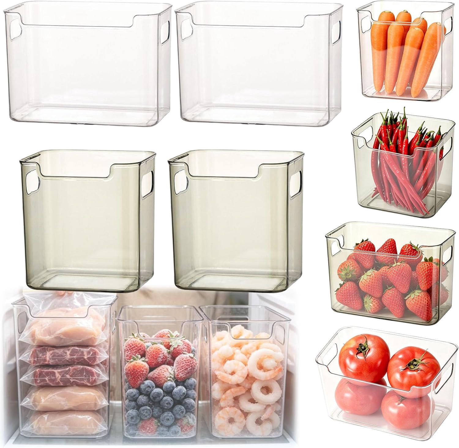 Crystal Clear Freezer Storage Bins, 2026 New 4 Pack Cleard Plastic Bins ...