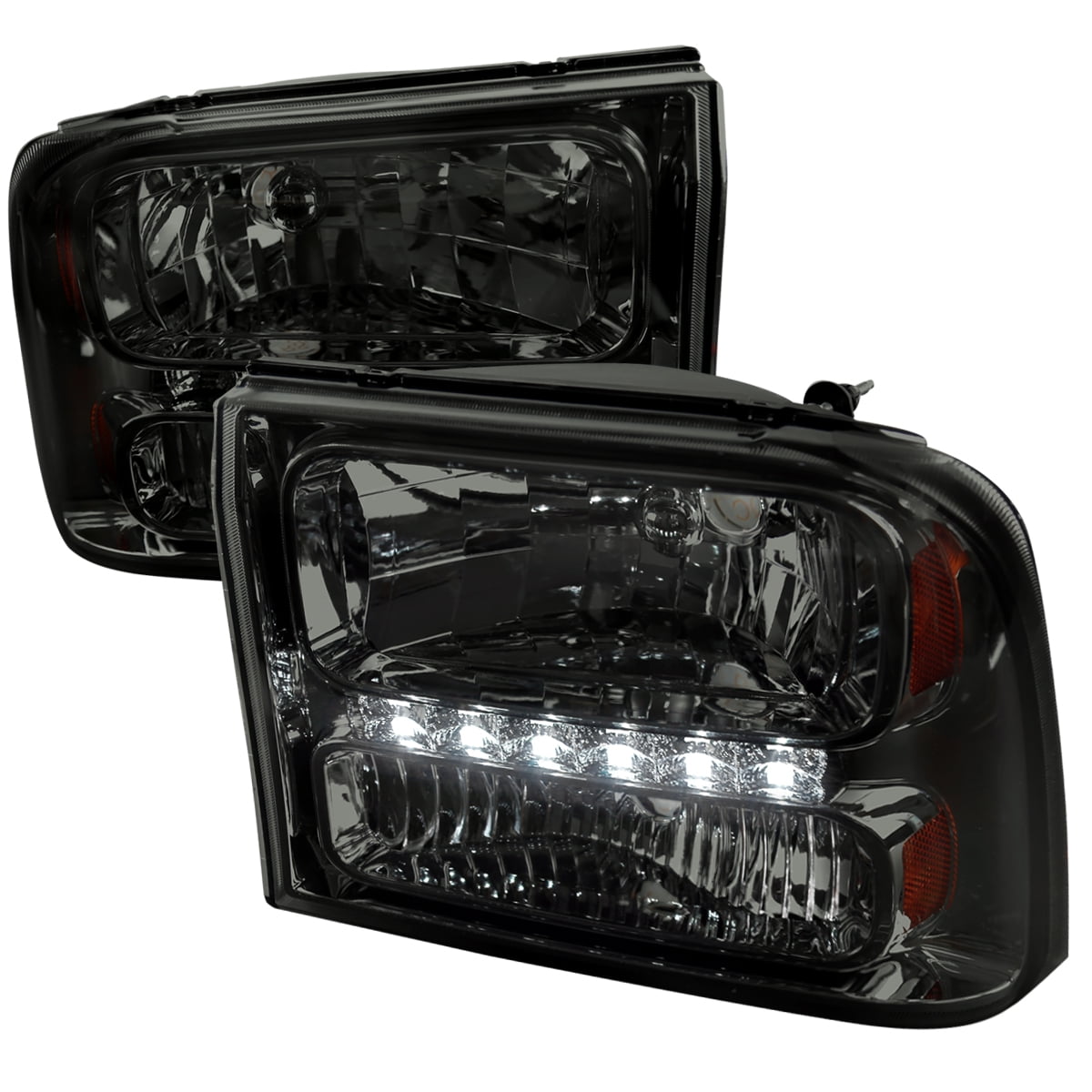 Crystal Clear Headlights w/ SMD LED Light Strip (Chrome Housing/Smoke ...