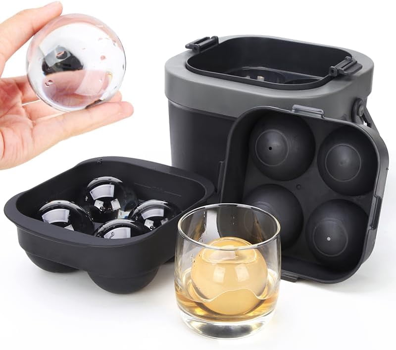 Crystal Clear Ice Ball Maker Mold, 4 Large 2.4" Premium Clear Ice Cube ...
