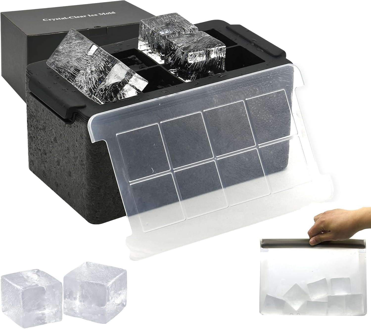 Crystal Clear Ice Cube Maker,8 Large 2" Square Pure Ice Cubes for ...