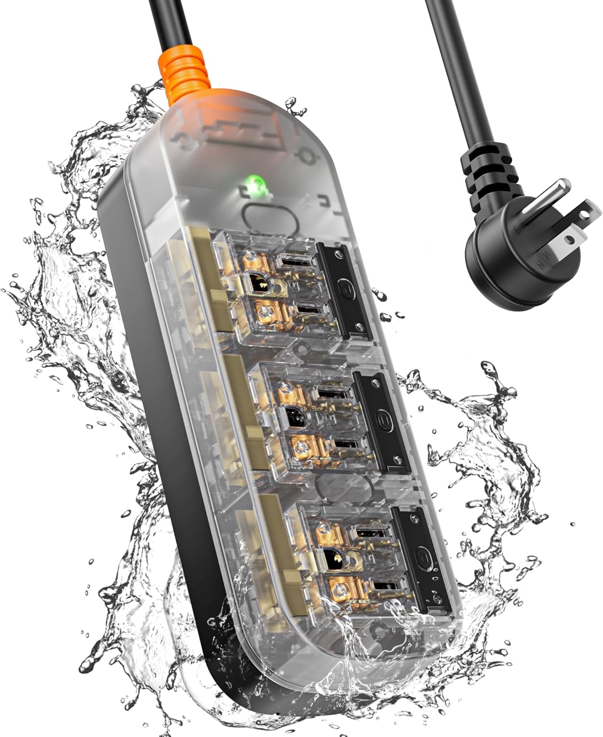 Crystal Clear Power Strip, IPX6 Grade Waterproof Surge Protector with 3 ...