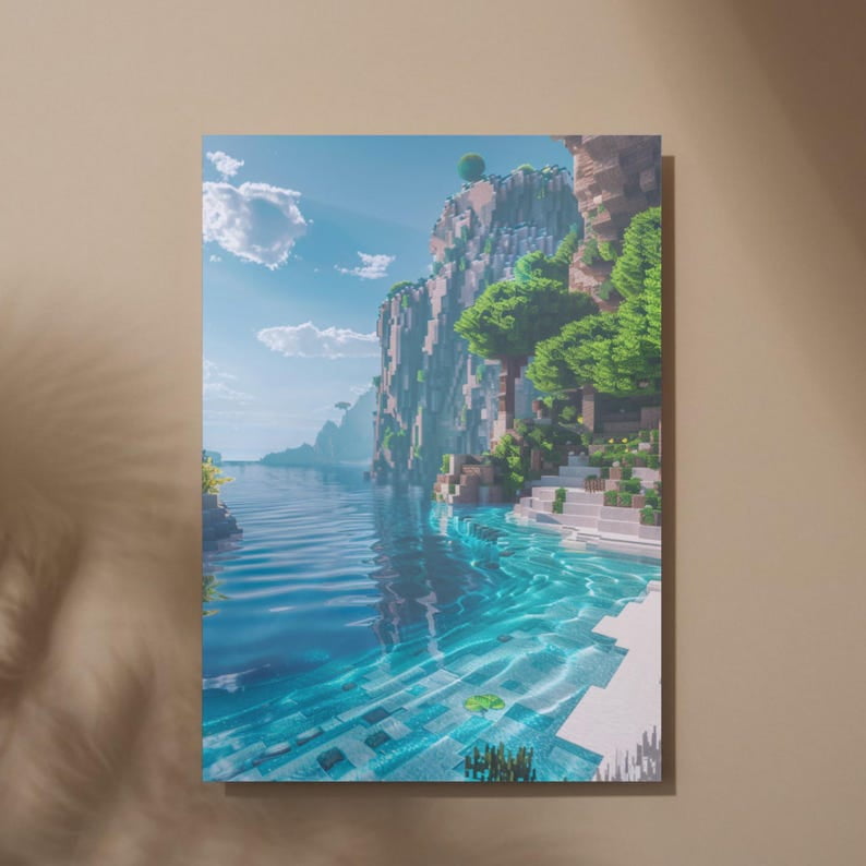Crystal Cliff Ocean Pixel Landscape Poster Print 24x36 UNFRAMED ...