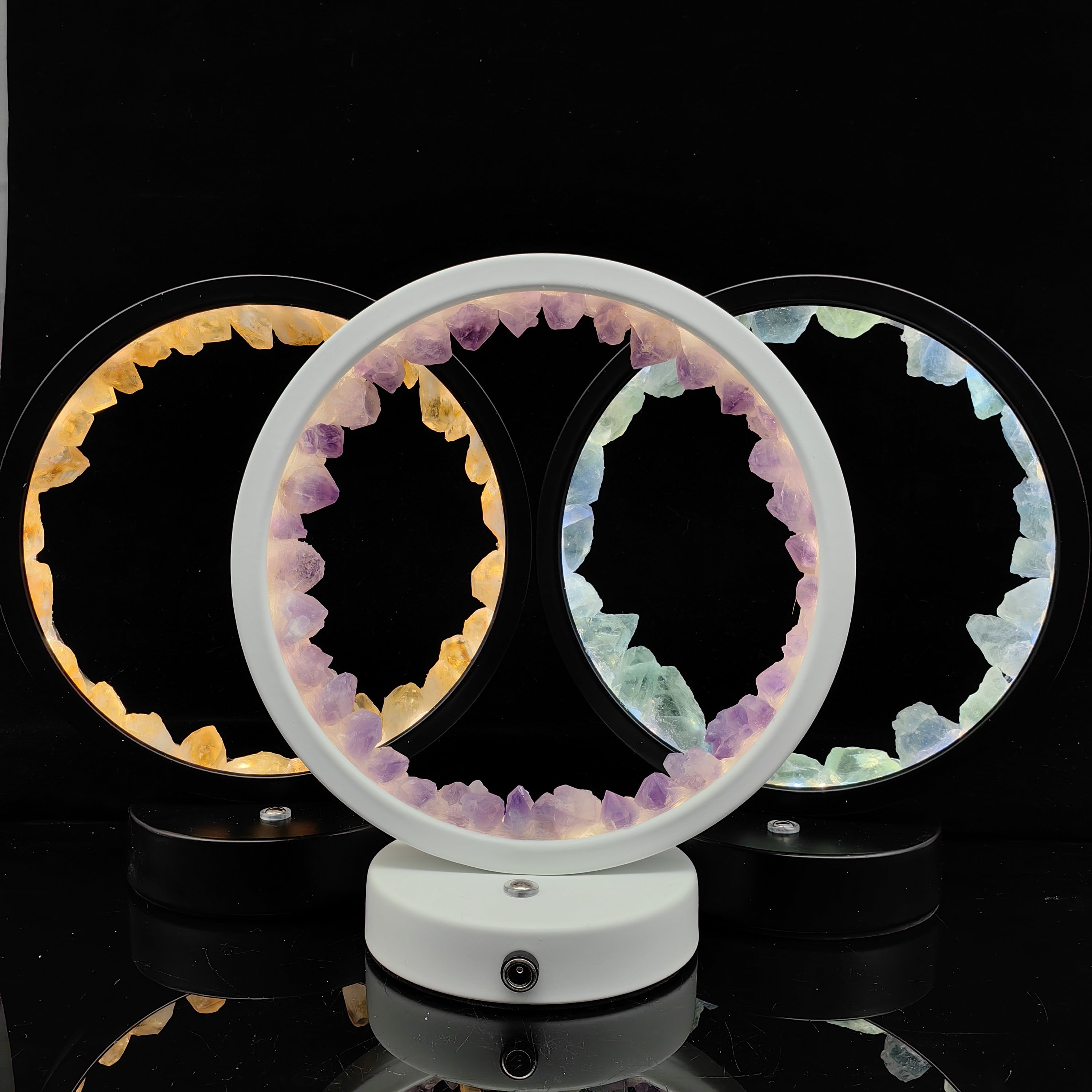 Crystal Cluster Round Rechargeable Desk Lamp Decoration Quartz Crystal ...