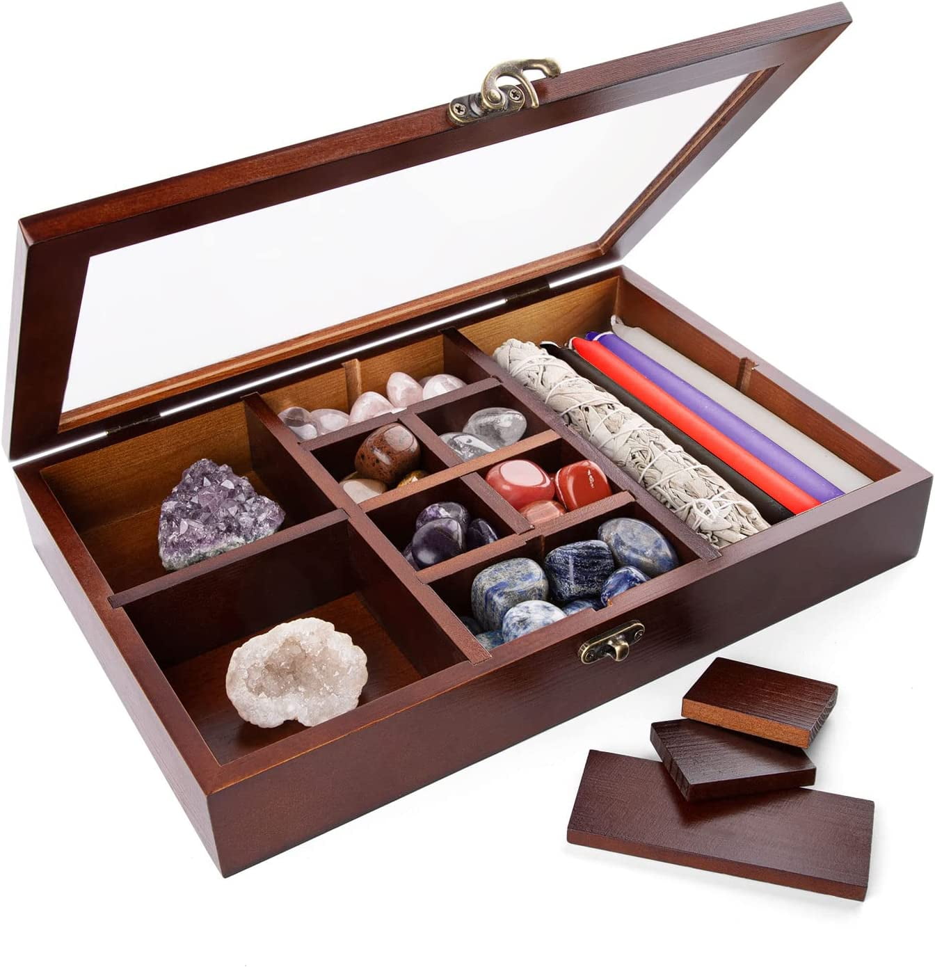 Crystal Collection Box with Shelves, Wood Witchy Stones Organizer ...