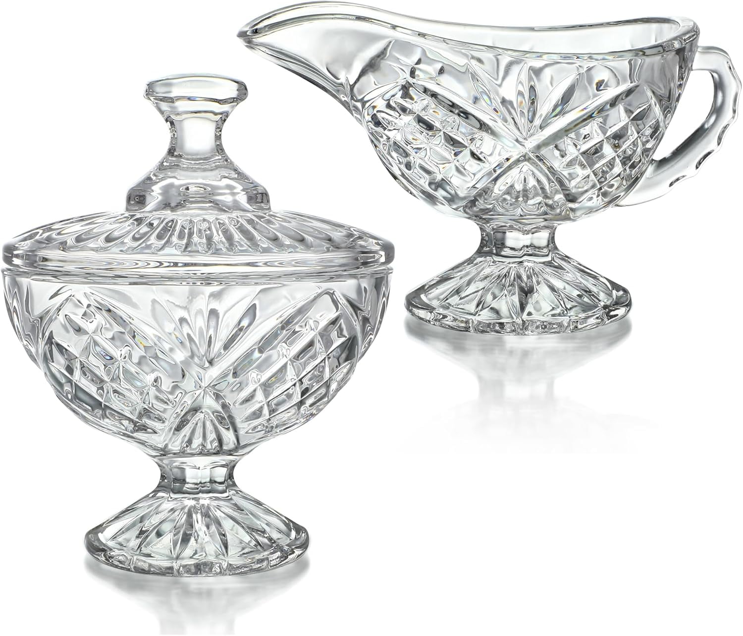 Crystal Cream and Sugar Set Glass Creamer Server Sugar Bowl with Lid ...