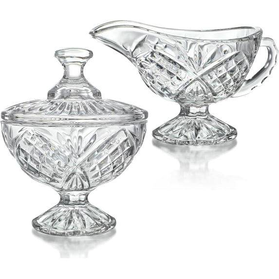 Crystal Cream and Sugar Set Glass Creamer Server Sugar Bowl with Lid ...