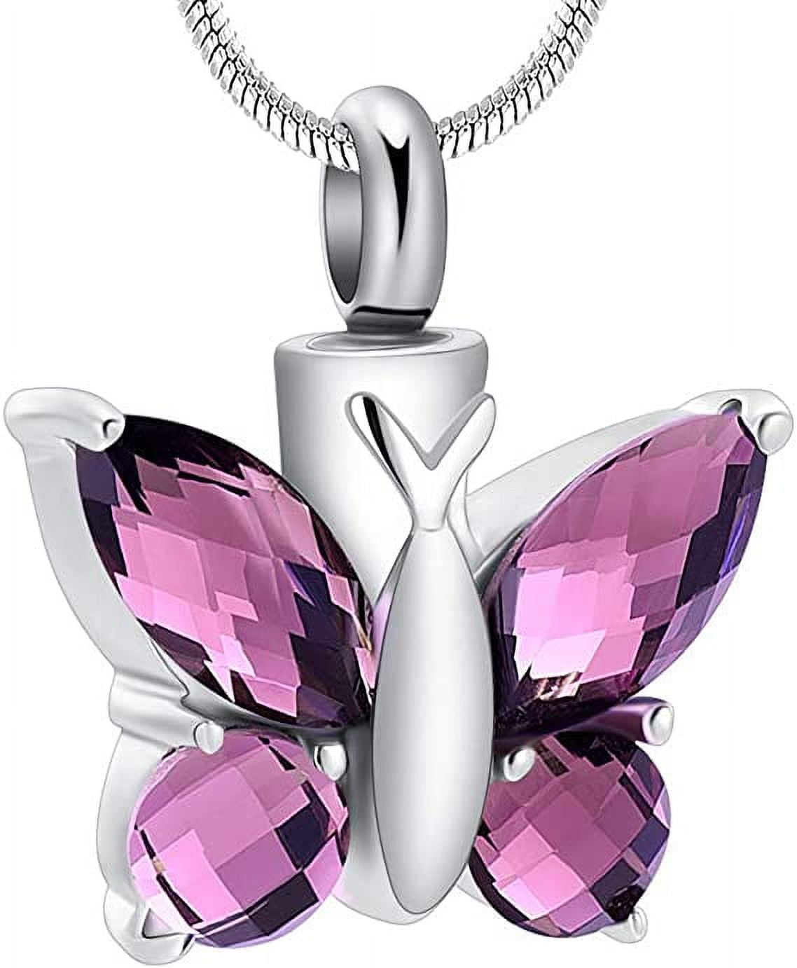 Crystal Cremation Jewelry for Ashes - Butterfly Urn Necklace for Women ...