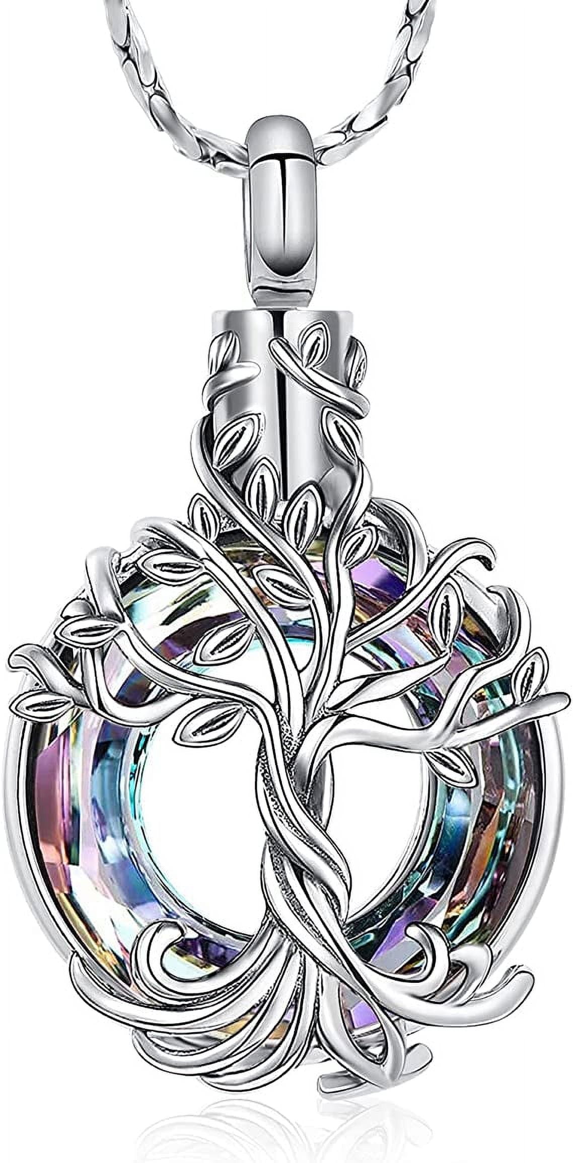 Crystal Cremation Jewelry Tree of Life Urn Necklace for Ashes with ...