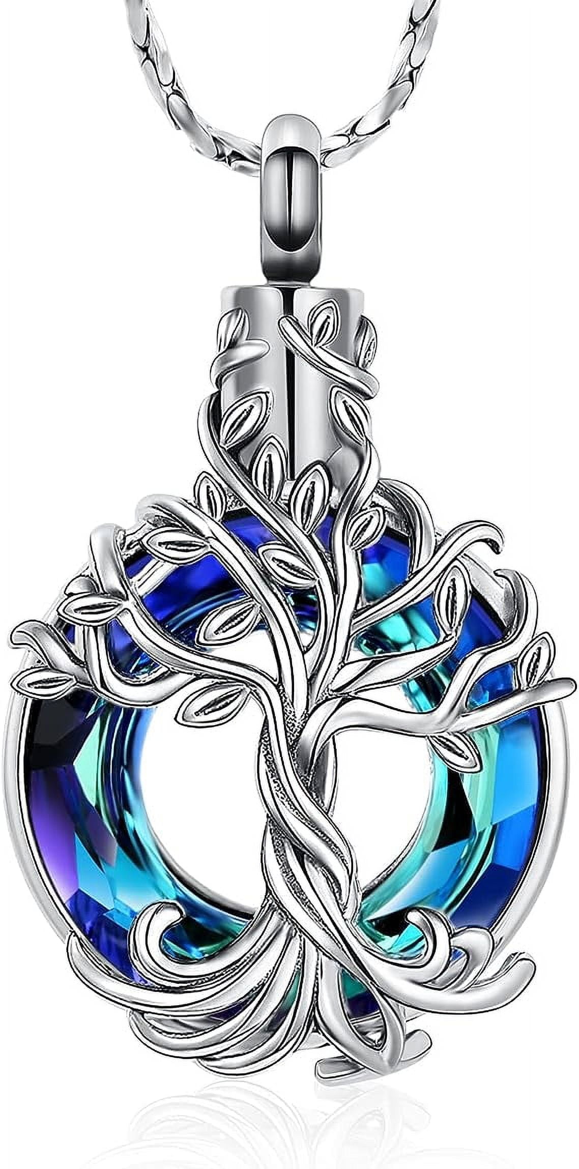 Crystal Cremation Jewelry Tree of Life Urn Necklace for Ashes with ...
