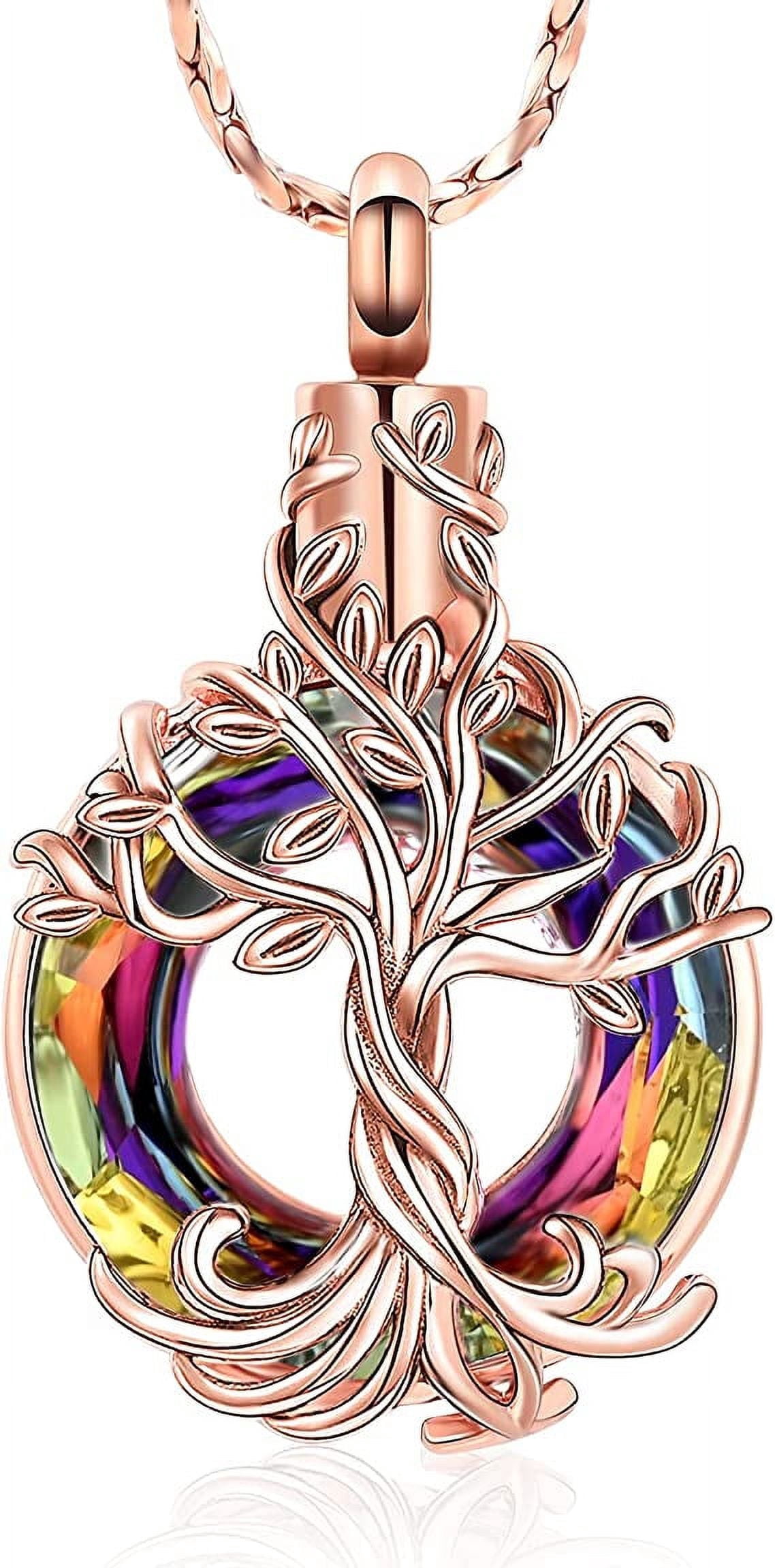 Crystal Cremation Jewelry Tree of Life Urn Necklace for Ashes with ...
