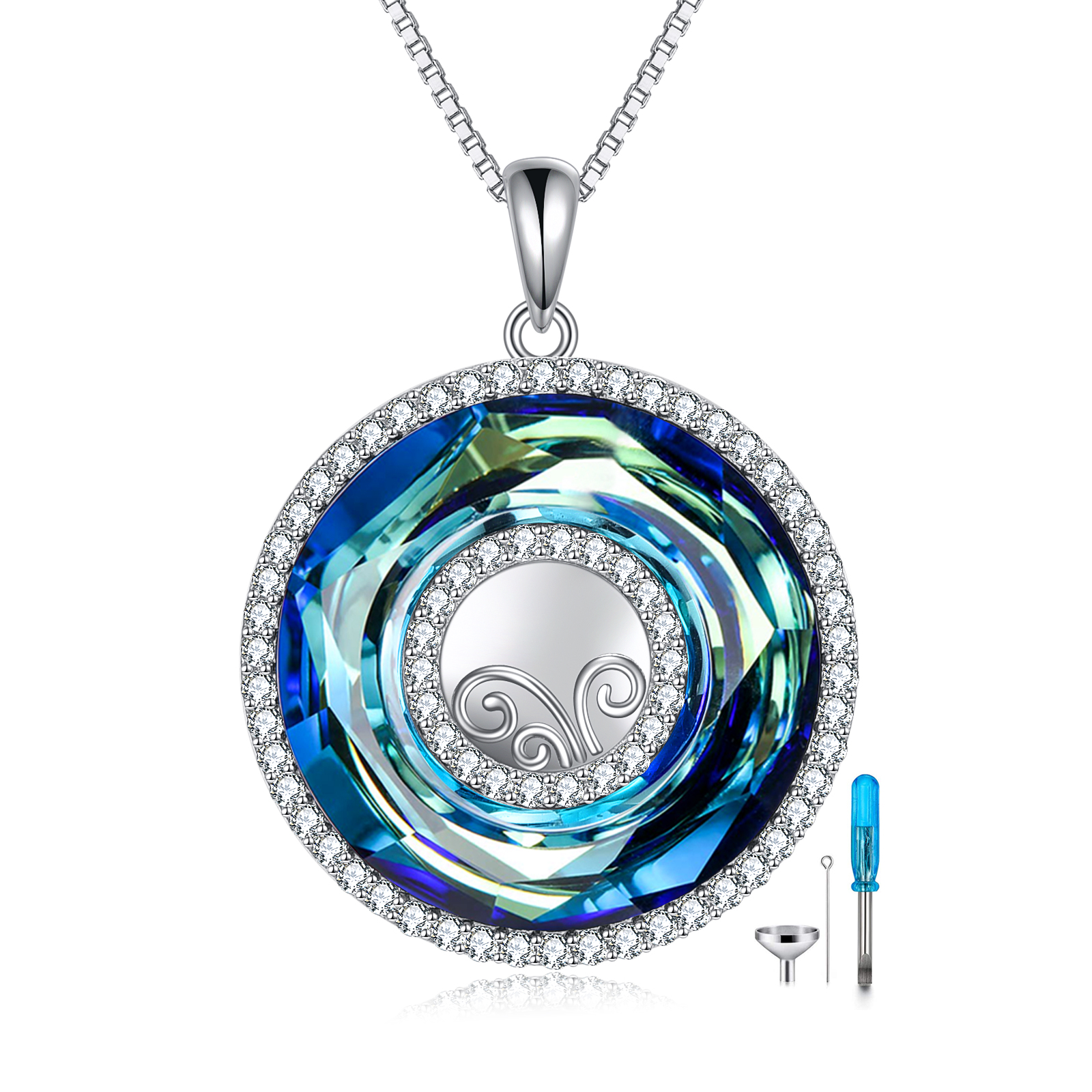Crystal Cremation Jewelry for Ashes Filigree Urn Necklace 925 Sterling ...