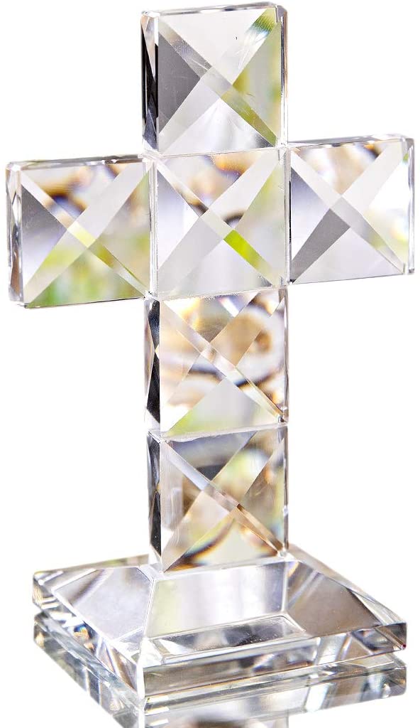 Crystal Cross Traditional Standing Cross On Base Clear 5'' Tall Glass ...