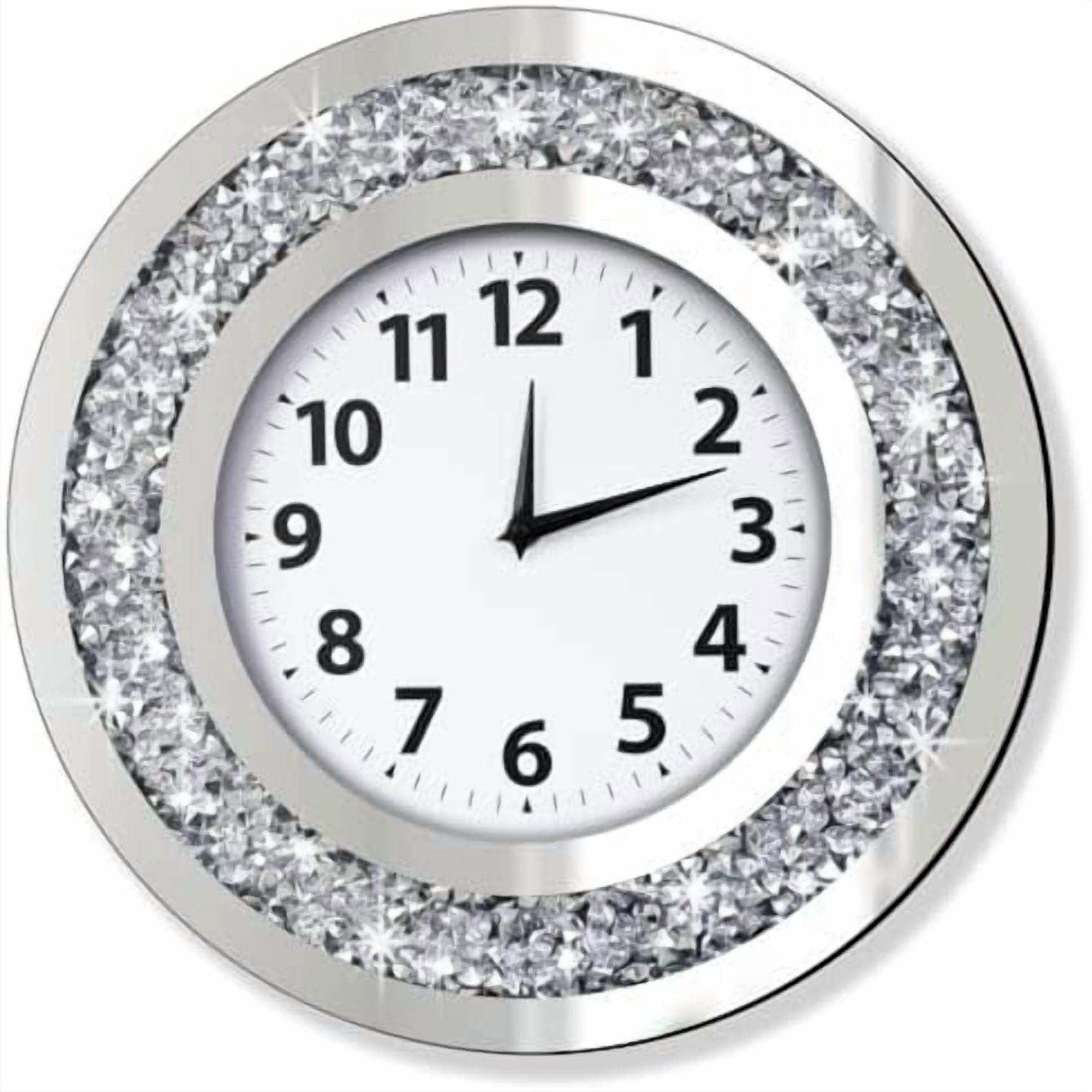 Crystal Crushed Diamond Mirrored Round Wall Clock 16x16x2 inches for ...