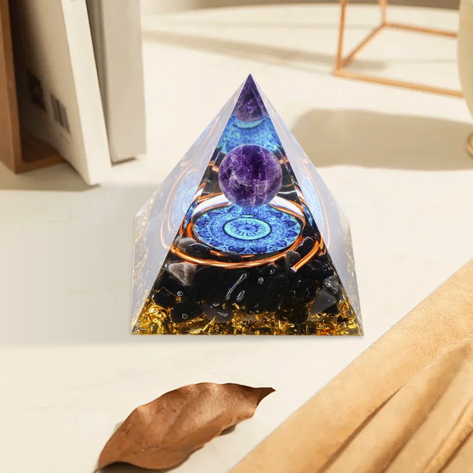 Crystal Crushed Stone Pyramid for Home Decor, Resin Energy Tower ...