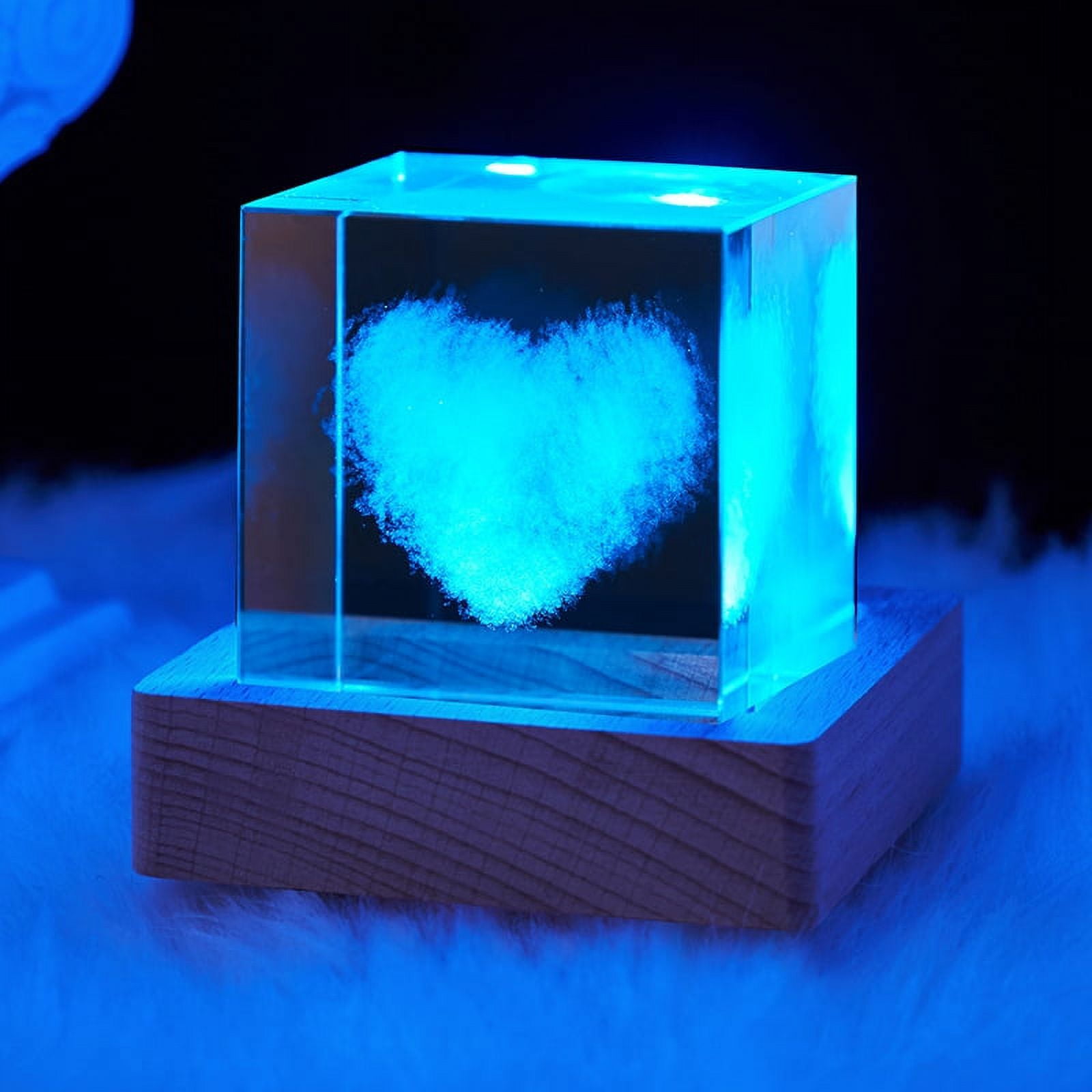 Crystal Cube Night Light for Home Table Lamp 3D Carved Luminous Wooden ...
