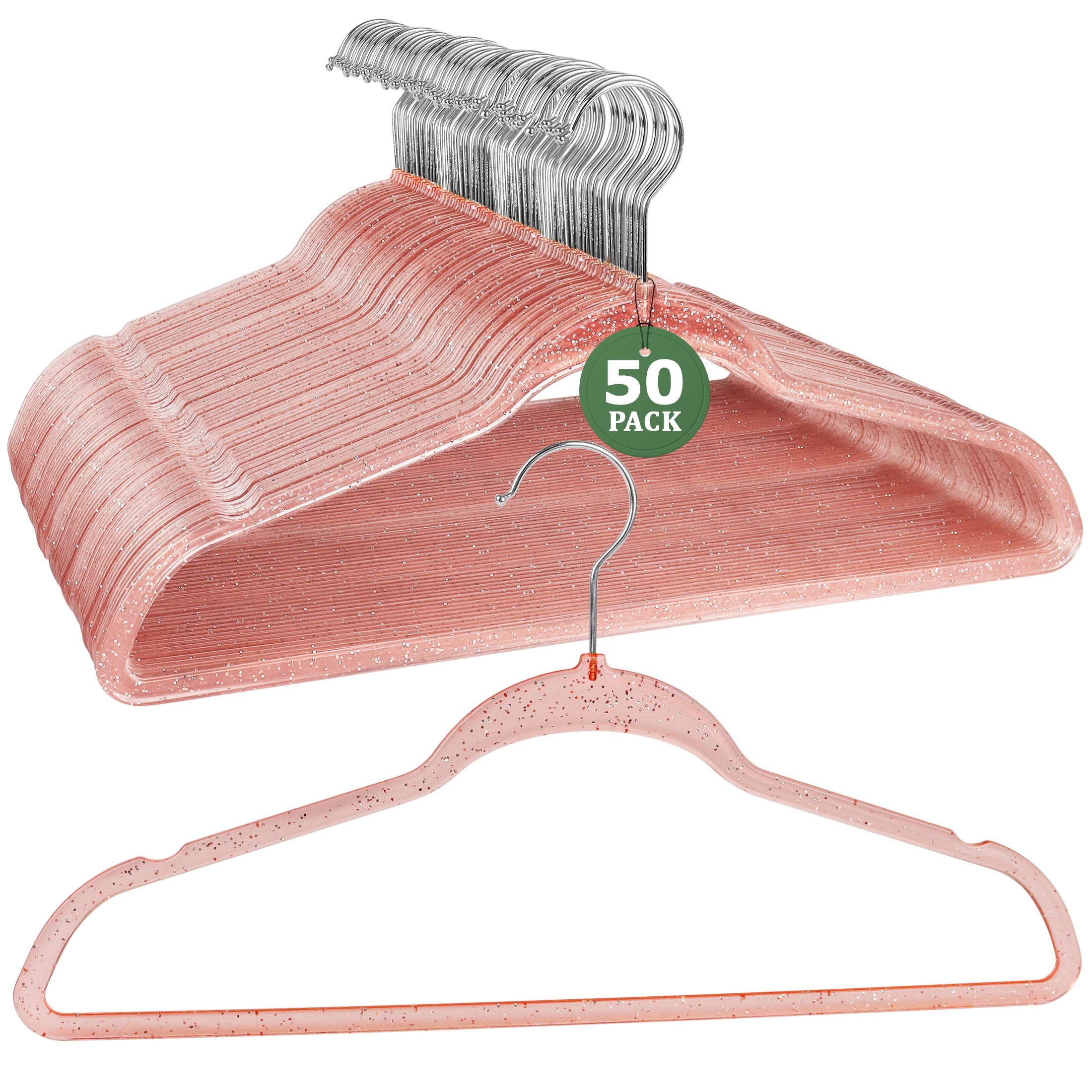 Crystal Cut Hangers 50 Pack, 17.5 Inches Clear Glittery Pink Hangers for Coats, Dresses, Shirts ...