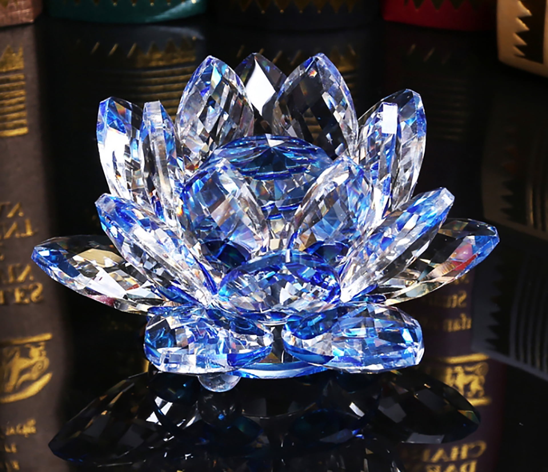 Crystal Cute Lotus Figurine Collection Cut Glass Ornament Statue Flower ...