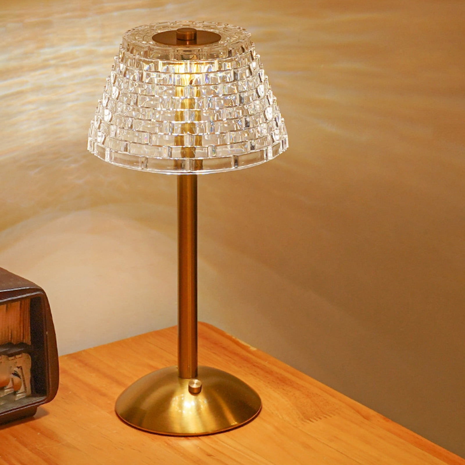 Crystal Desk Lamp ,3 Color Dimmable Cordless Lamp,Rechargeable Gold ...