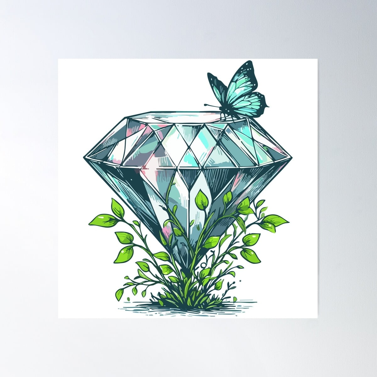 Crystal Diamond Overgrown Butterfly Poster Wall Art, Modern Wall Decor ...