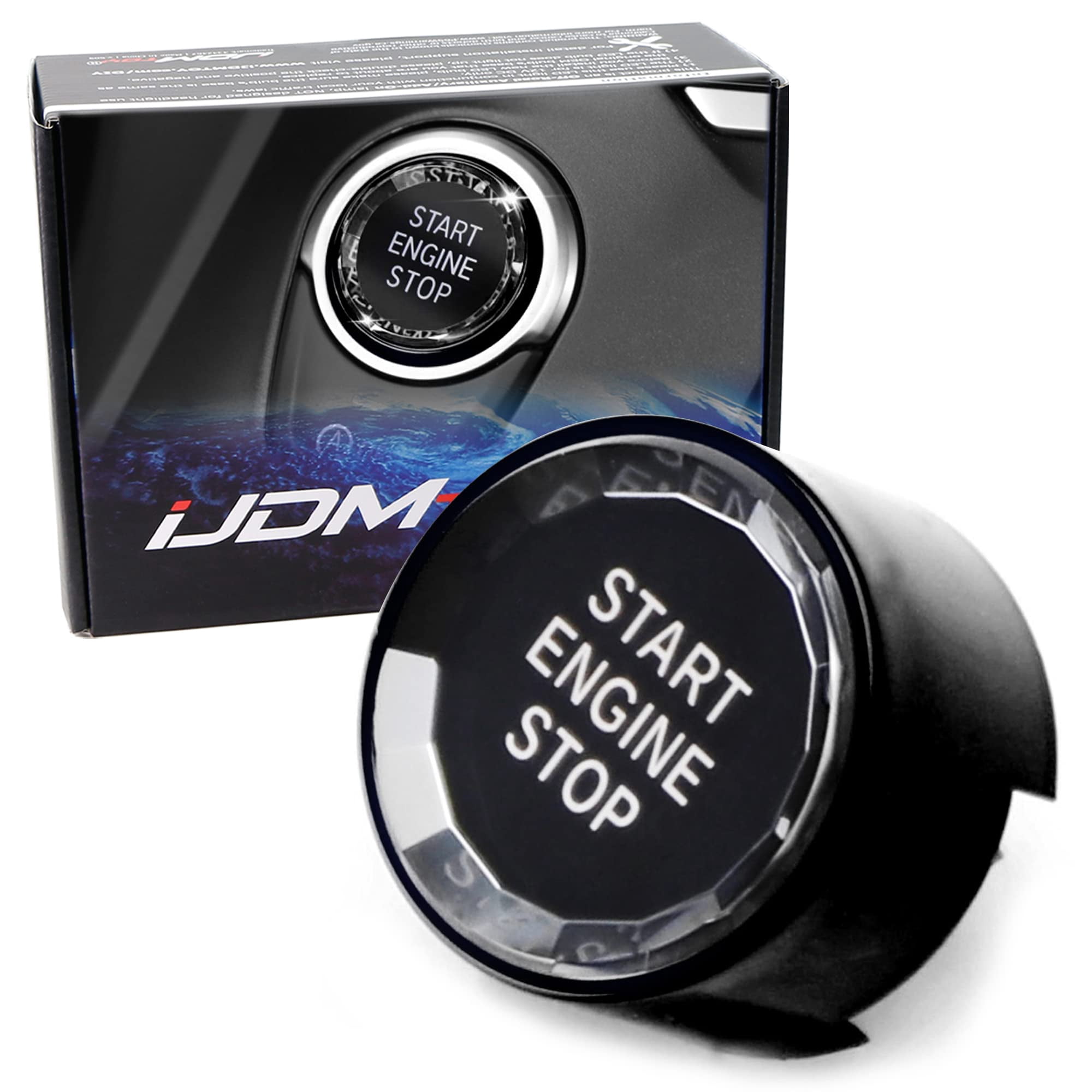 Crystal Diamond Reflective Engine Push Start Button w/Black Trim For ...