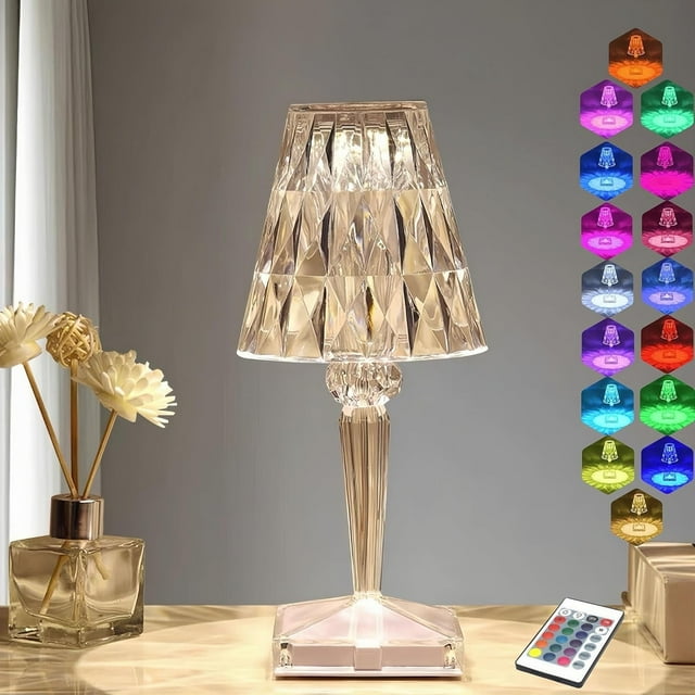 Rechargeable Crystal Diamond Lamp, 16-Color RGB, Touch & Remote Control ...