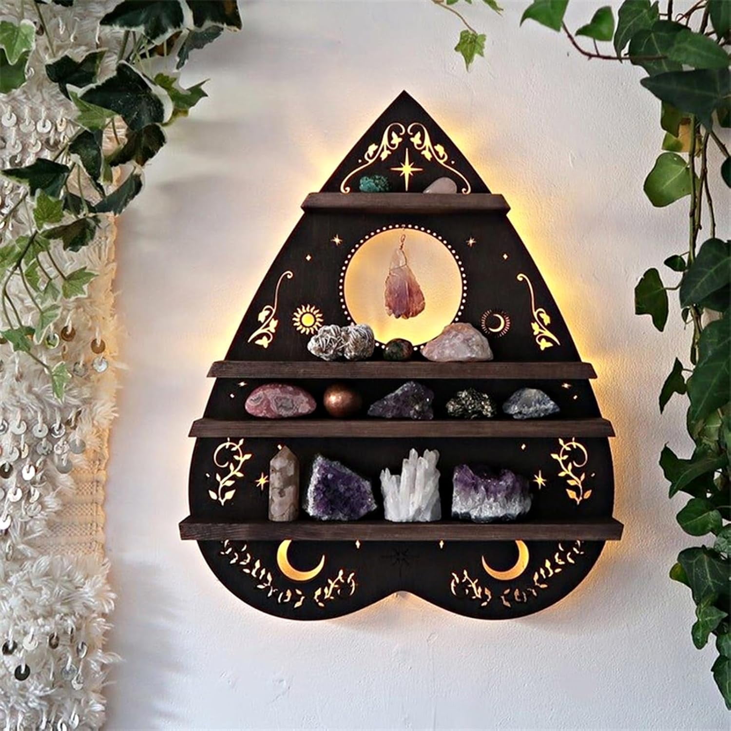 Crystal Display Shelf Wall Shelf Cat Moon Shelves Moth Hamsa Hand ...