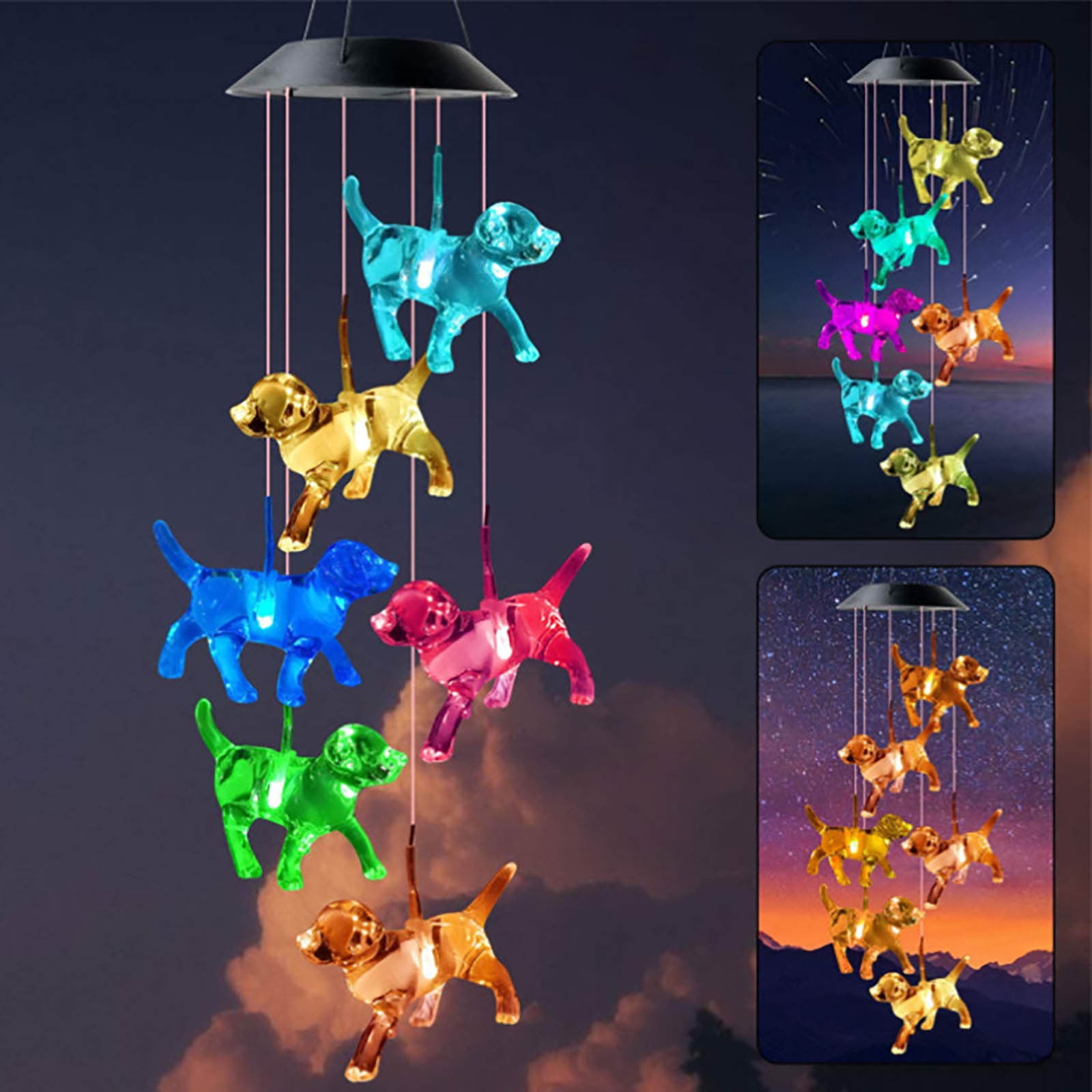 Crystal Dog Solar Wind Chimes, Color Changing LED Solar Powered Wind ...