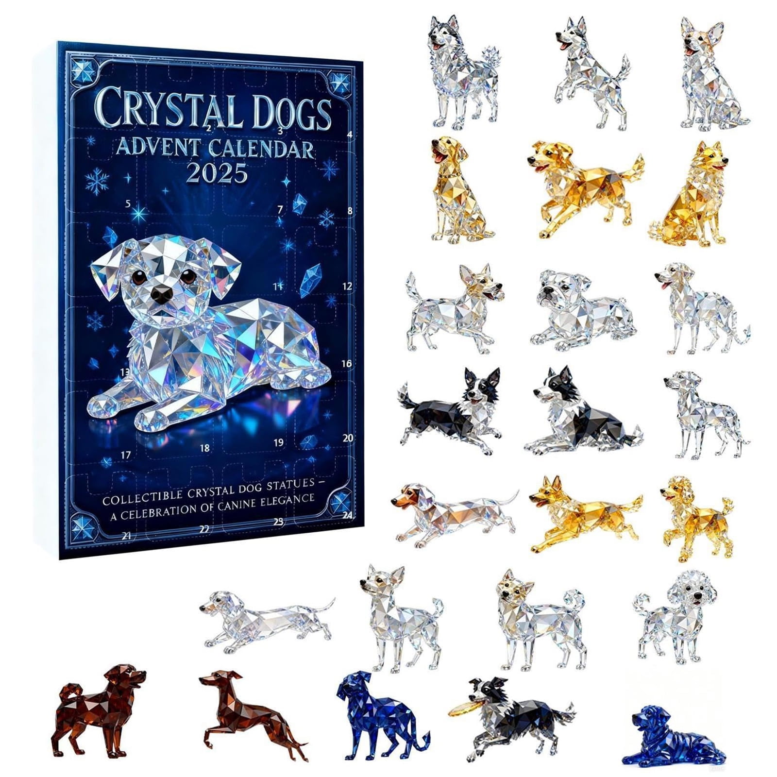 Crystal Dogs Advent Calendar 2D Acrylic Hanging Ornament Set 24 Pieces ...