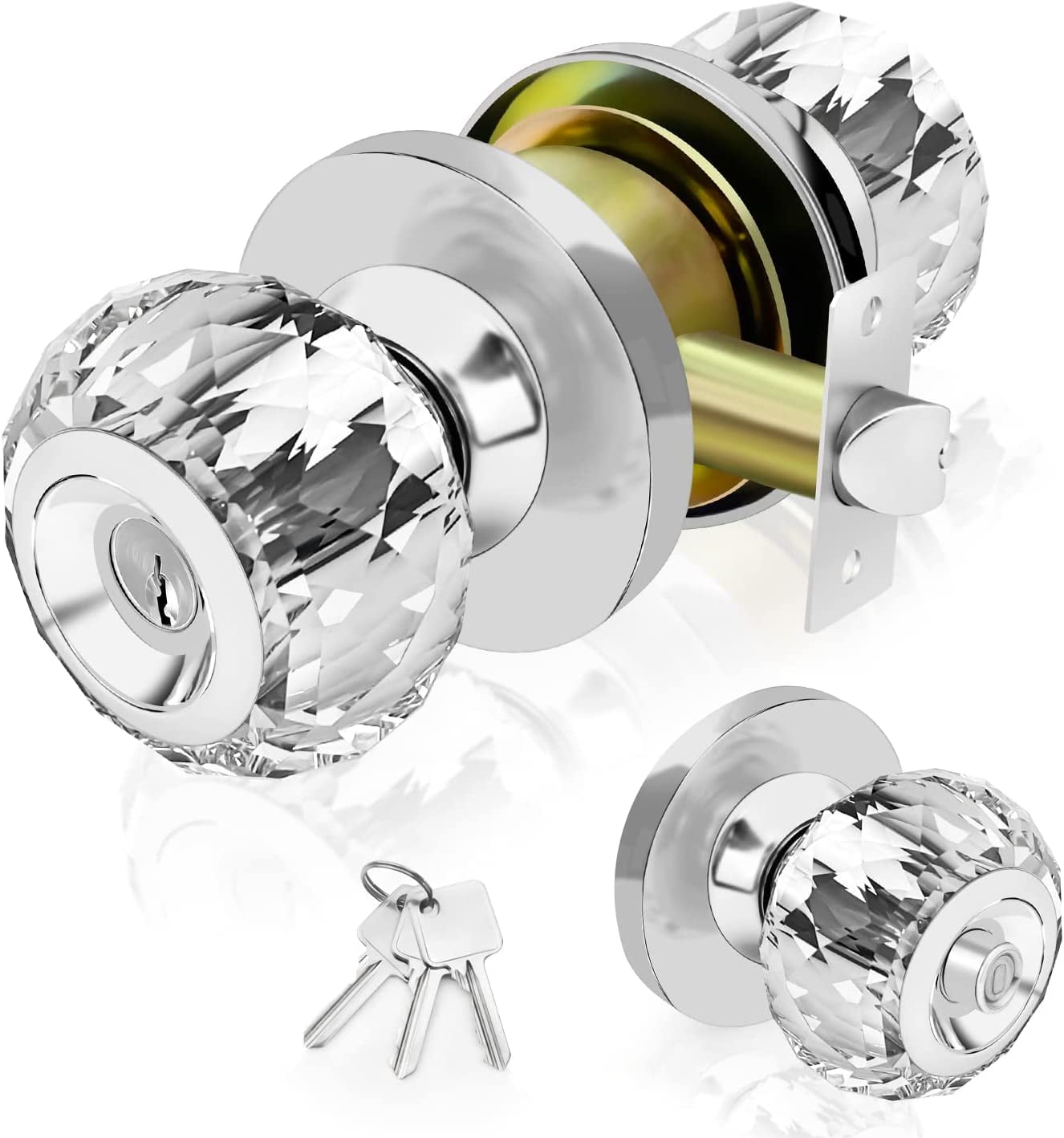 Crystal Door Knobs with Lock and Keys, Glass Door Knobs with Privacy Lock, Luxurious Diamond ...