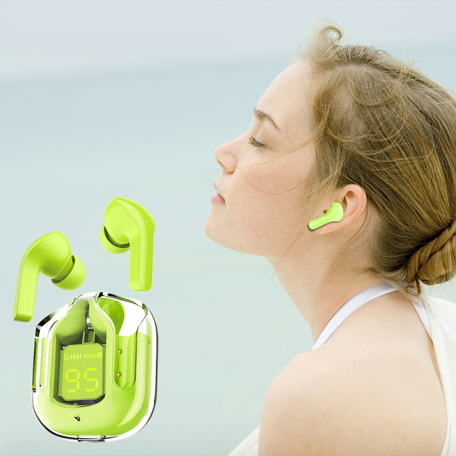 Crystal Earbuds,Transparent Digital Display Wireless Bluetooth Headset ...
