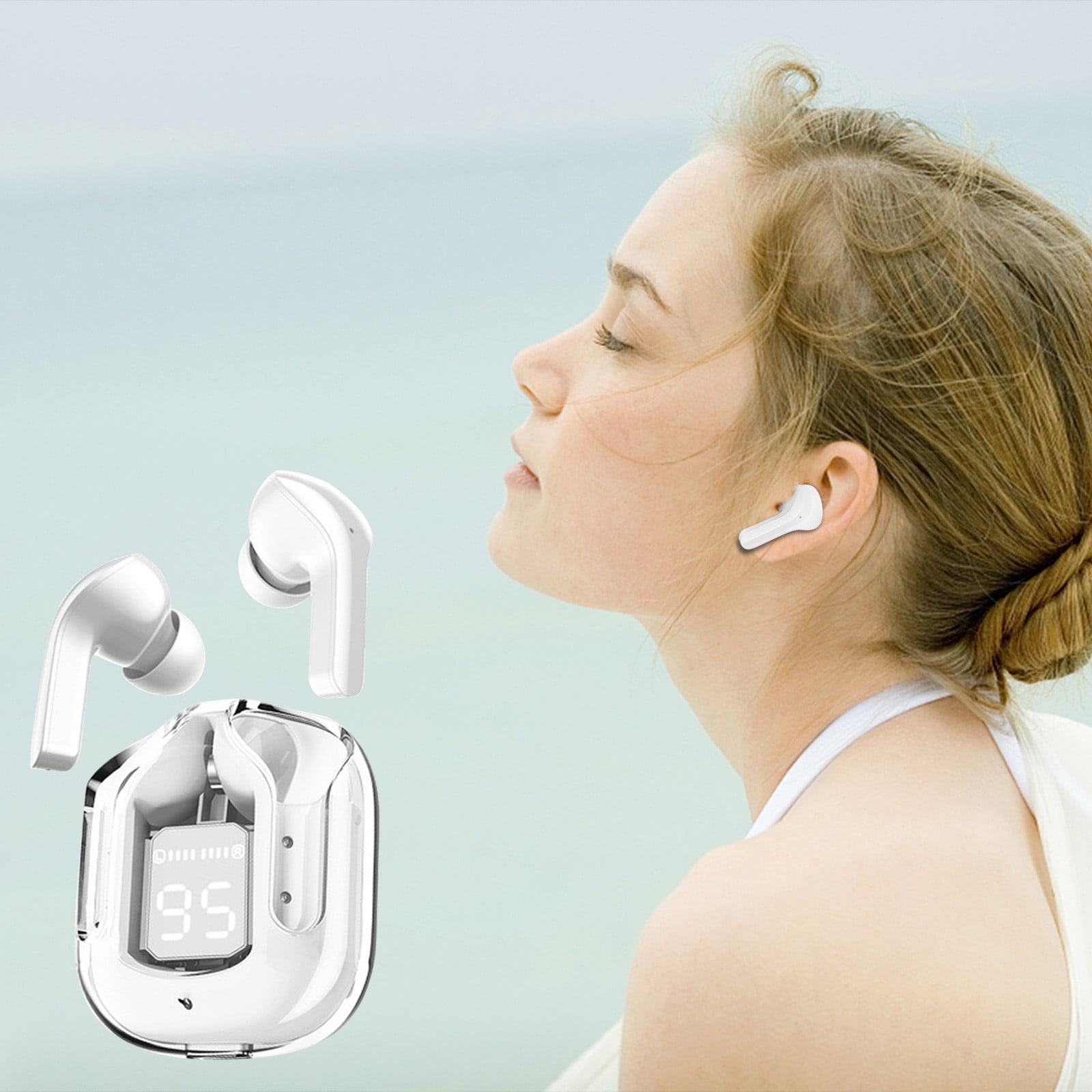 Crystal Earbuds,Transparent Digital Display Wireless Bluetooth Headset ...