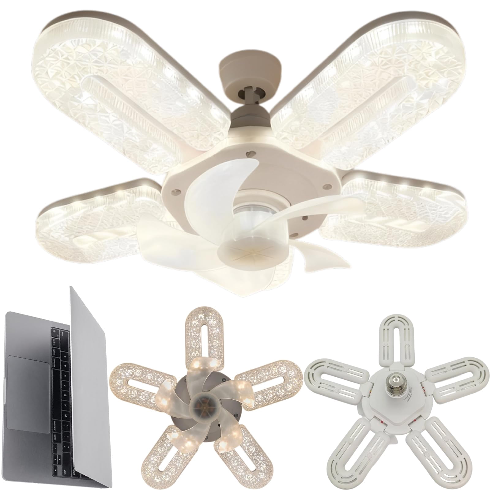 Crystal-Effect LED 5-Blade Fan Light - 12" Dimmable Chandelier Ceiling ...