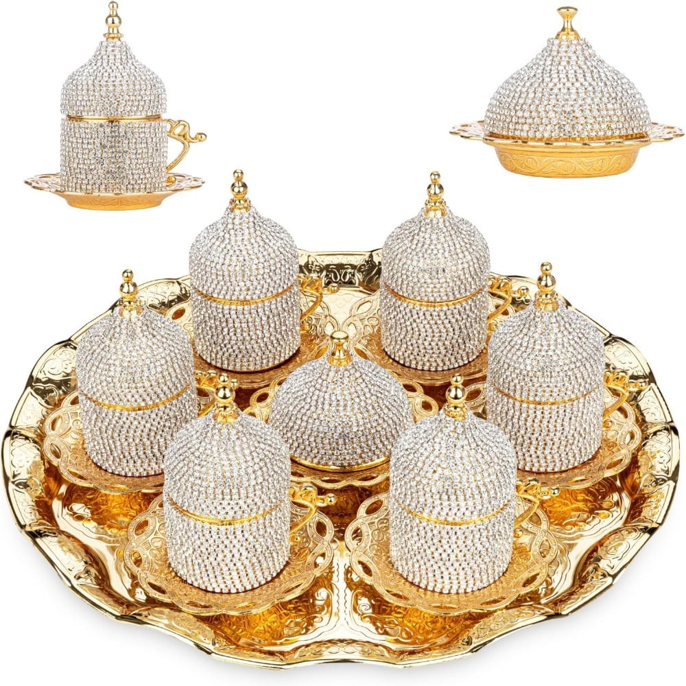 Crystal Embellished Turkish Coffee Set – 27 Pieces – Decorative Zamac ...