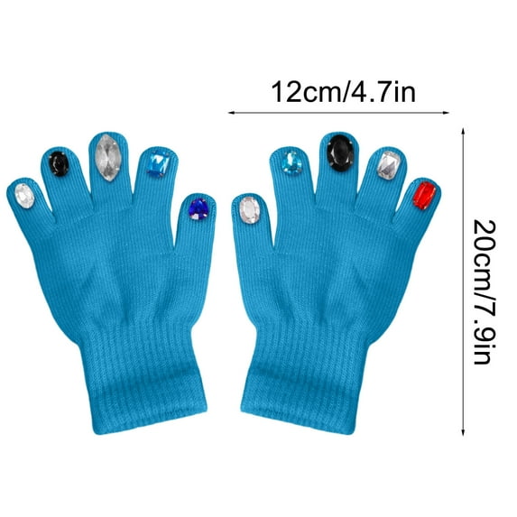 Crystal Embellished Winter Knit Gloves, Stretchy Full Finger Warm ...