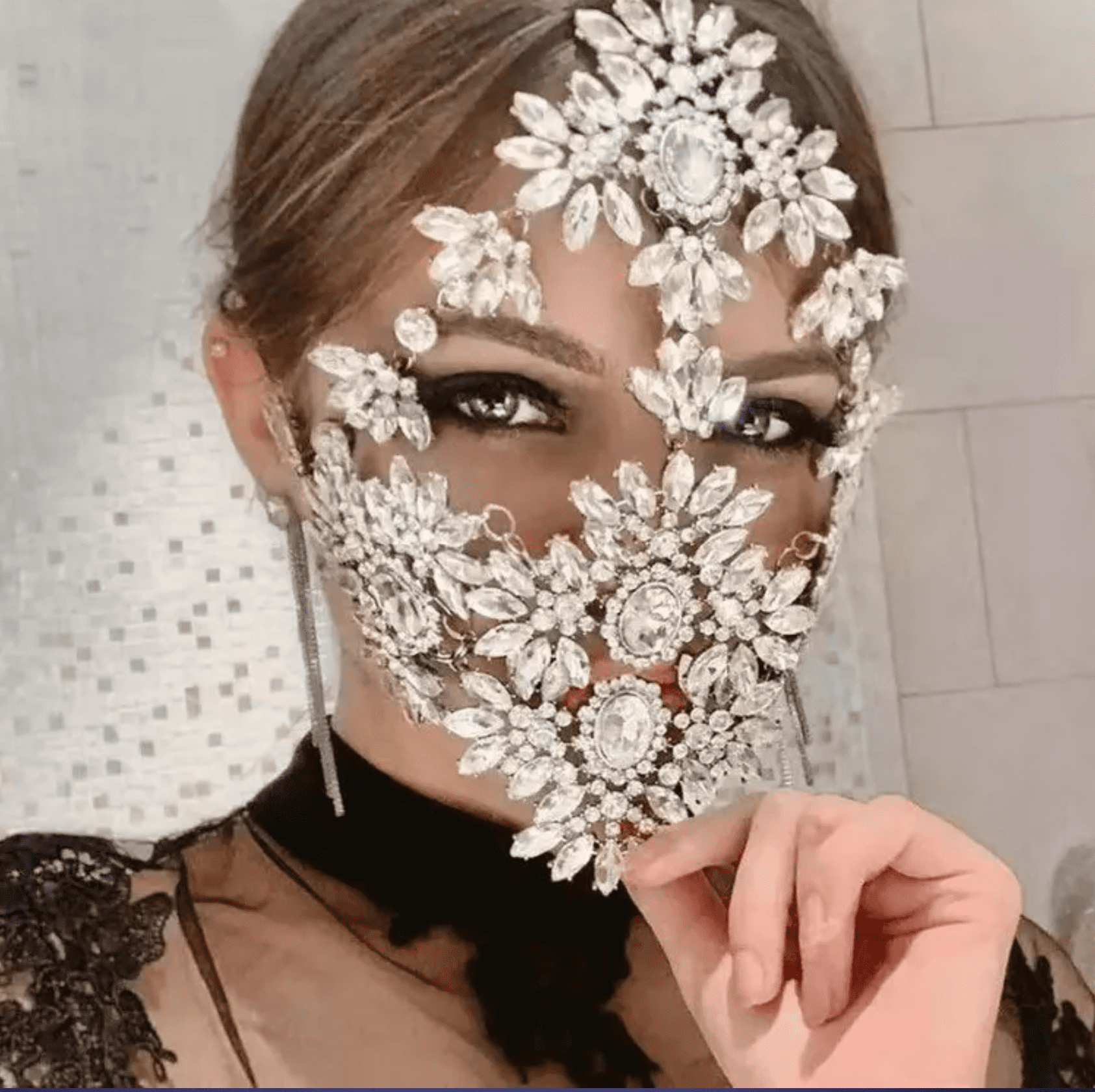 Crystal Face Mask Women Halloween Mask Rhinestone Masquerade Mask Face ...
