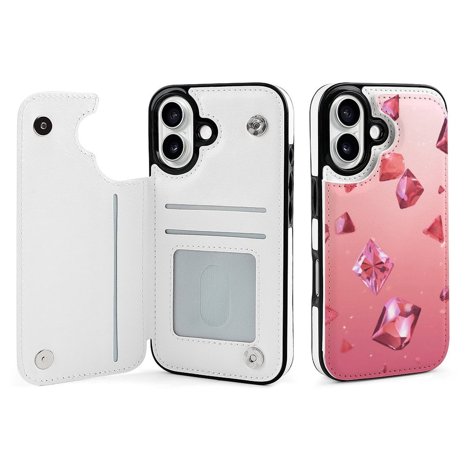 Crystal Falling Leather Wallet Case for iPhone 16 15 14 13 12 11 Pro Max Wallet Case Card Holder ...