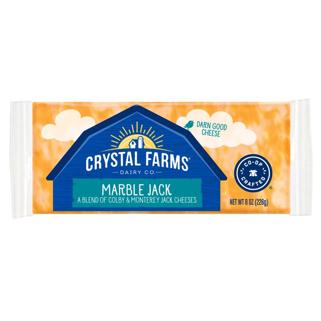 Crystal Farms Marble Jack Block Cheese, 8 oz., Refrigerated, Plastic ...