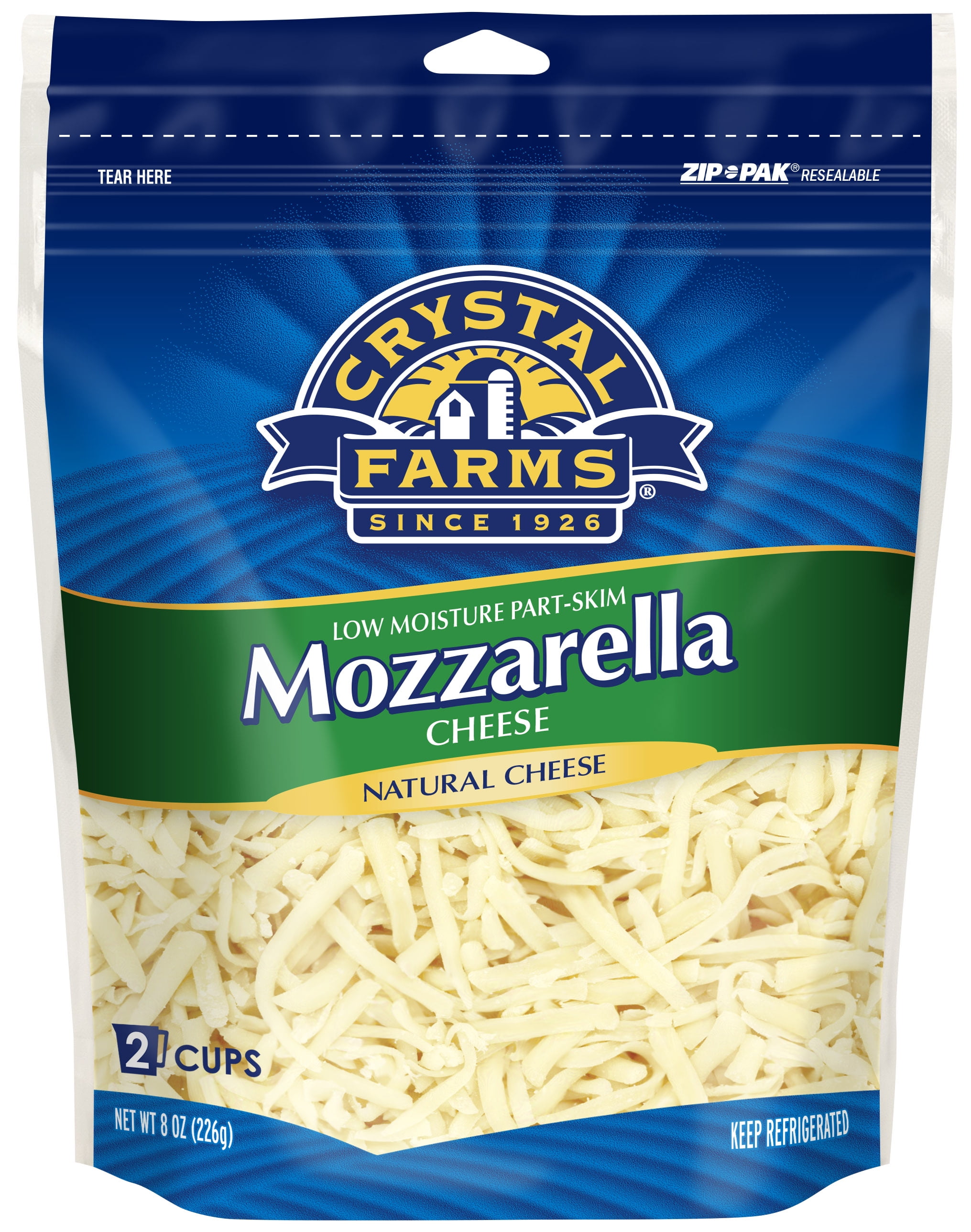 Crystal Farms Mozzarella Shredded Cheese, 8 oz for Breakroom - Walmart ...
