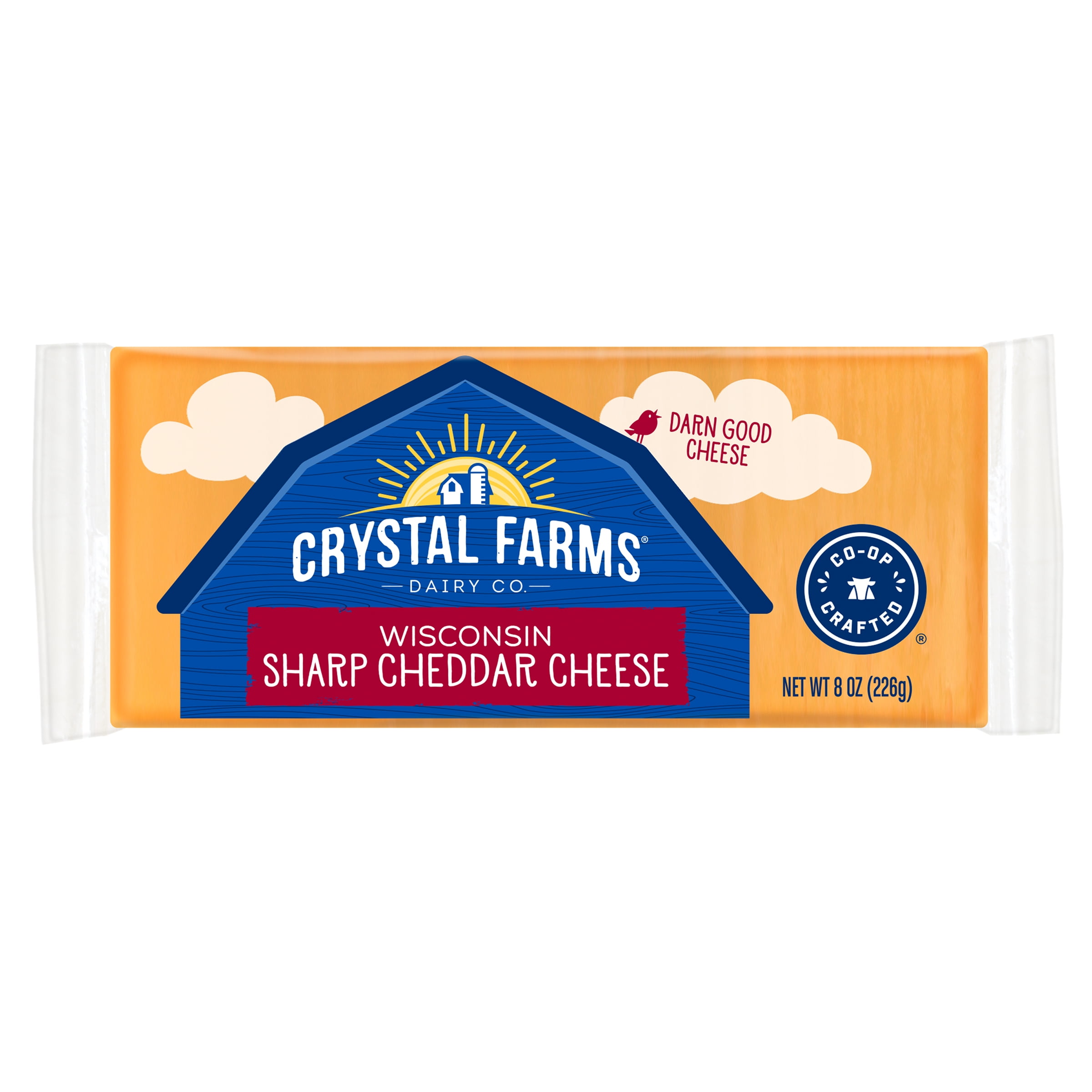 Crystal Farms Sharp Cheddar Block Cheese, 8 oz., Refrigerated, Plastic ...
