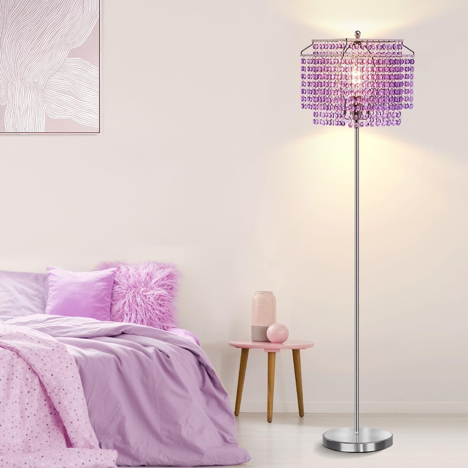 NATYSWAN Crystal Floor Lamp Purple, 64" Tall Standing Lamps with Double ...