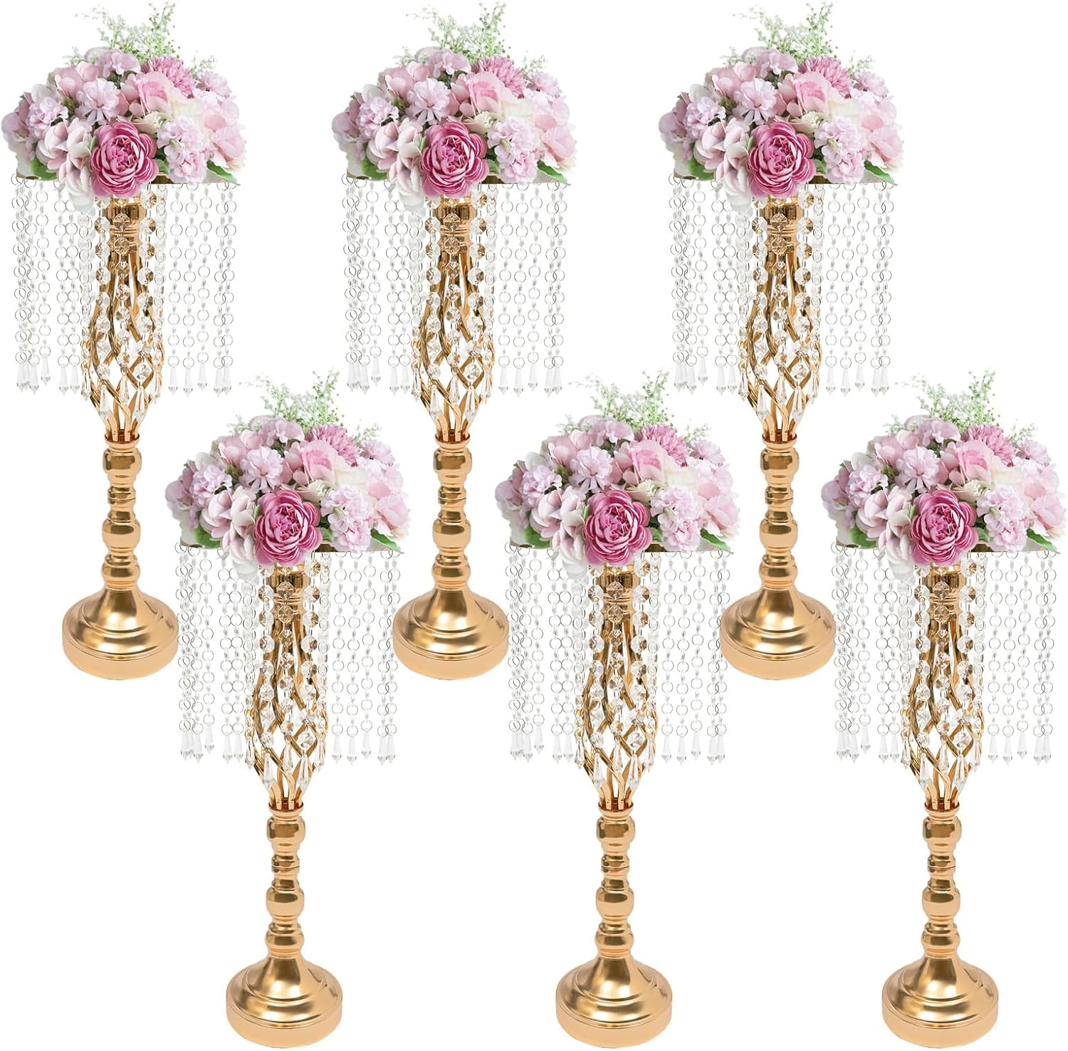 Crystal Flower Vase Stand, Gold Flower Chandelier Metal Candle Holder ...