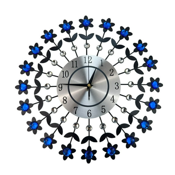 Crystal Flowers Wall Clock Large None Ticking Operated Decorative ...