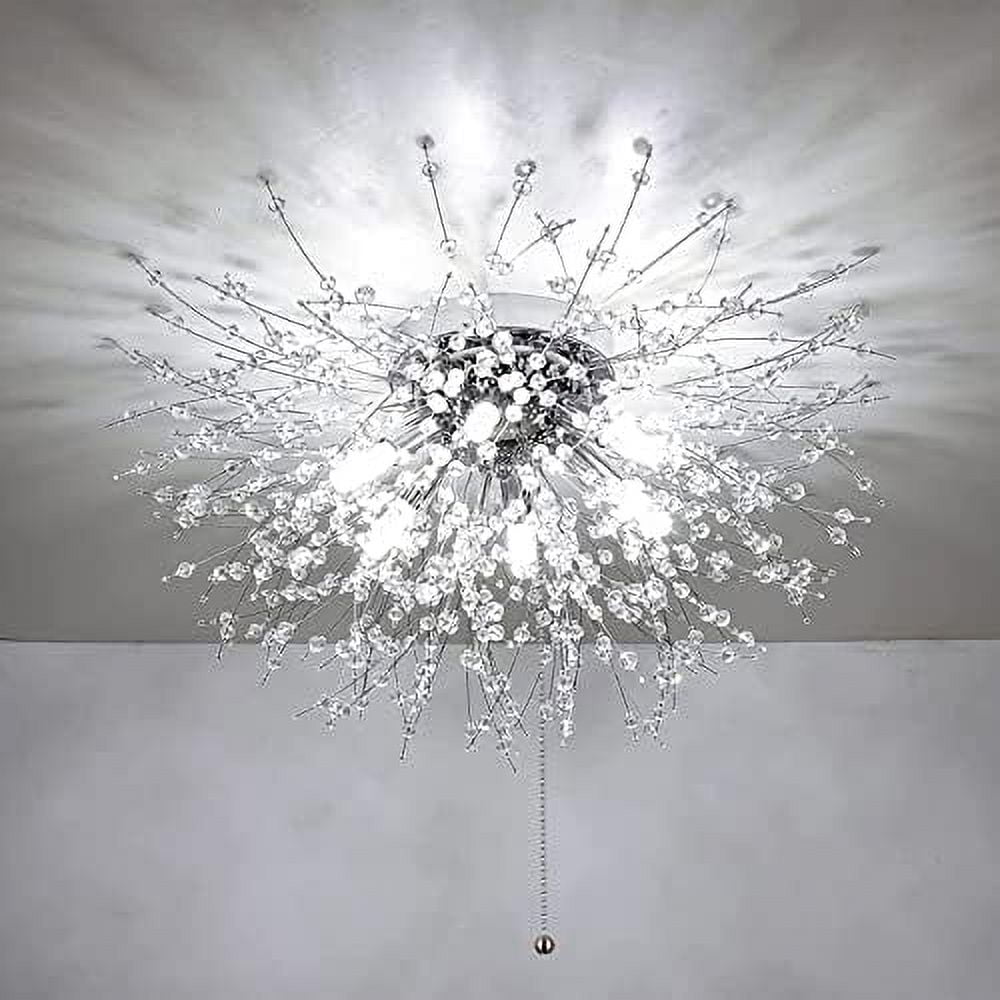 Crystal Flush Mount Ceiling Light Fixture with Pull Chain On/Off Switch ...